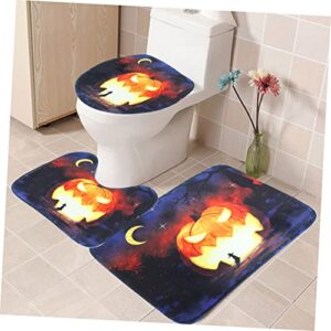 Homoyoyo 1 Set Toilet Seat Three Piece Set Toilet Cover Pad Pumpkin Shower Cushion Bathroom Mat Dropshipping Shower Curtain Polyester Bathroom Mat Kit Pumpkin Bathroom Mat