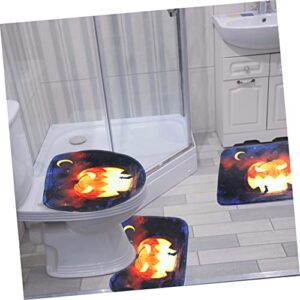 Homoyoyo 1 Set Toilet Seat Three Piece Set Toilet Cover Pad Pumpkin Shower Cushion Bathroom Mat Dropshipping Shower Curtain Polyester Bathroom Mat Kit Pumpkin Bathroom Mat