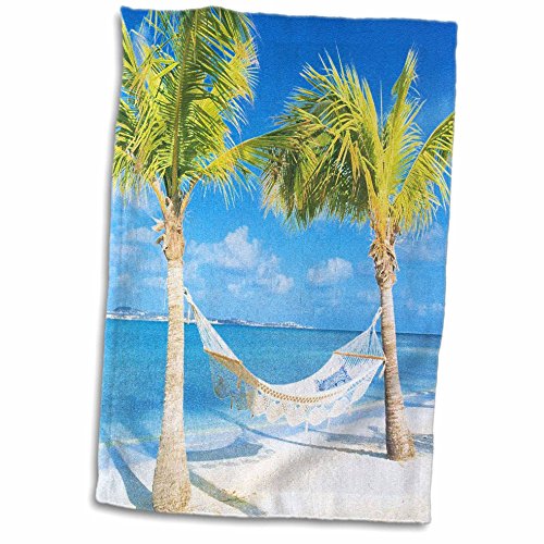 3D Rose Palm Trees and Hammock with Ocean TWL_35338_1 Towel, 15" x 22"