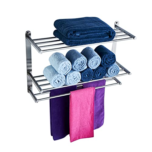 Bathroom Towel Rack 3 Tier with 24-Inch Multilayer Hotel Racks 304 Stainless Steel Towel Bar Shelf Wall-Mounted Brushed Finish Bar withTowel Shelves,3-Tier Bar Mounted Hotel Racks