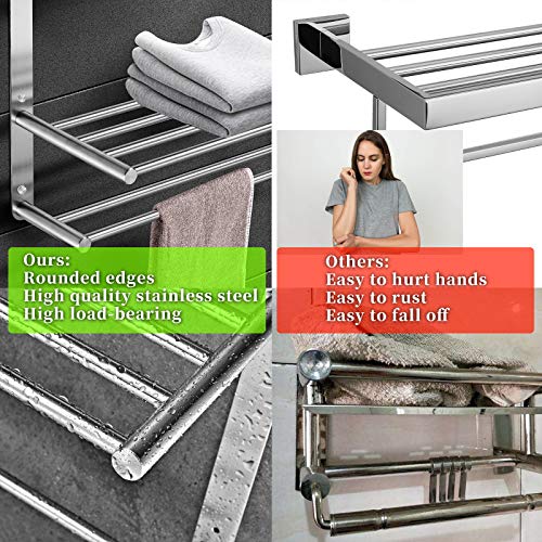 Bathroom Towel Rack 3 Tier with 24-Inch Multilayer Hotel Racks 304 Stainless Steel Towel Bar Shelf Wall-Mounted Brushed Finish Bar withTowel Shelves,3-Tier Bar Mounted Hotel Racks