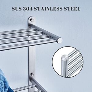 Bathroom Towel Rack 3 Tier with 24-Inch Multilayer Hotel Racks 304 Stainless Steel Towel Bar Shelf Wall-Mounted Brushed Finish Bar withTowel Shelves,3-Tier Bar Mounted Hotel Racks