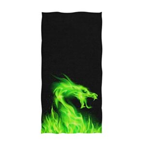 naanle chic magic green fiery dragon pattern soft large hand towels multipurpose for bathroom, hotel, gym and spa (16" x 30",black)