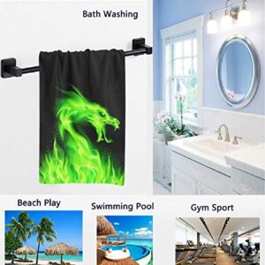 Naanle Chic Magic Green Fiery Dragon Pattern Soft Large Hand Towels Multipurpose for Bathroom, Hotel, Gym and Spa (16" x 30",Black)