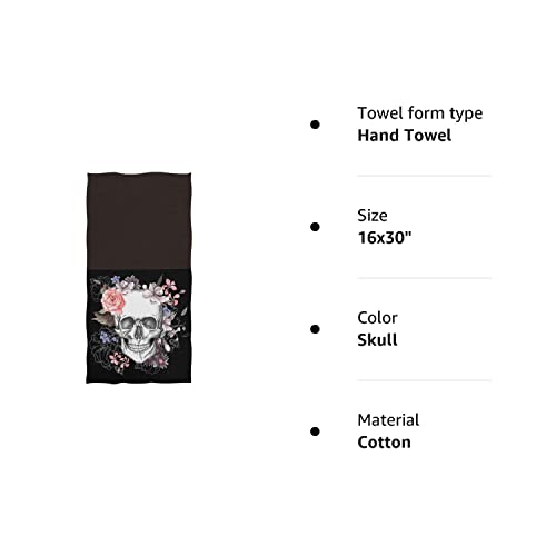 Naanle Chic Skull and Flowers Day of The Dead Style Pattern Soft Absorbent Large Hand Towels for Bathroom, Hotel, Gym and Kitchen (16 x 30 Inches,Black)