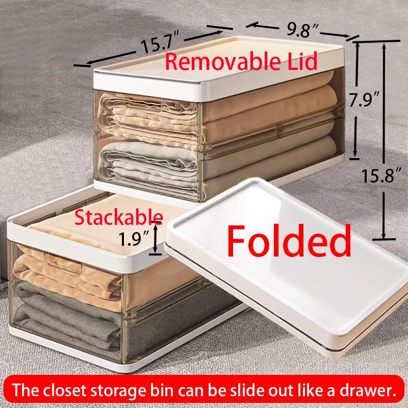 RoyalArt Lidded Collapsible Storage Bins Stackable Foldable Plastic Closet Organizer and Storage Box 18 Qt for Clothes Sheet Toys with Lid, 2 Pack