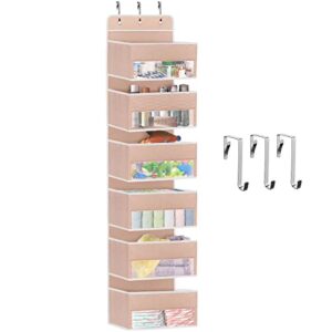 vaisoz over the door organizer,6 large pockets fabric over the door storage with mesh perspective window,wall mount organizer hanging for closet nursery,baby storage(pink), 5.1d x 12.2w x 60.2h in