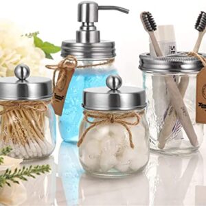 kuangMEIX Mason Jar Bathroom Accessories Lids Set(4Pcs),Jars Not Included Foaming Soap Dispenser & 2 Apothecary Jars & Toothbrush Holder for Regular Mouth Rustic Farmhouse Decor Bathroom Countertop