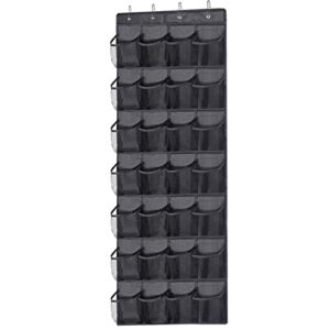 fircre 28 large pockets over the door shoe organizer,hanging door shoe holder rack with mesh pockets size 65 x 23 inch (1pcs black)