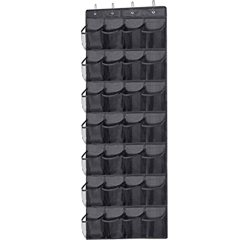 FIRCRE 28 Large Pockets Over The Door Shoe Organizer,Hanging Door Shoe Holder Rack with Mesh Pockets Size 65 x 23 Inch (1Pcs Black)