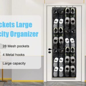 FIRCRE 28 Large Pockets Over The Door Shoe Organizer,Hanging Door Shoe Holder Rack with Mesh Pockets Size 65 x 23 Inch (1Pcs Black)