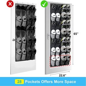 FIRCRE 28 Large Pockets Over The Door Shoe Organizer,Hanging Door Shoe Holder Rack with Mesh Pockets Size 65 x 23 Inch (1Pcs Black)