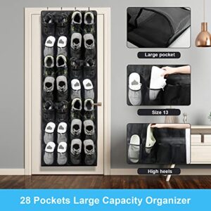 FIRCRE 28 Large Pockets Over The Door Shoe Organizer,Hanging Door Shoe Holder Rack with Mesh Pockets Size 65 x 23 Inch (1Pcs Black)