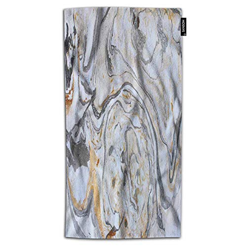 HOSNYE Abstract Marbling Texture Hand Towel for Bathroom Ink Acrylic Black, White, Gold, Silver and Gray Colors Absorbent Soft Towels for Beach Kitchen Spa Gym Yoga Face Towel