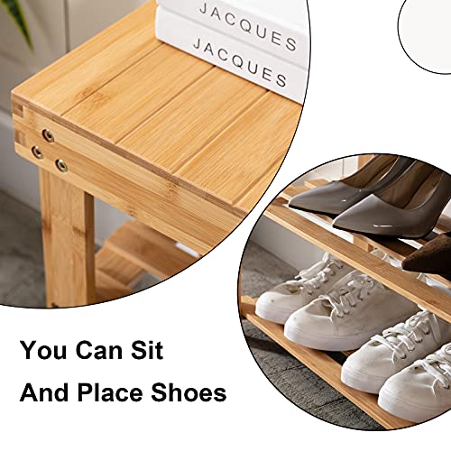 Bonzy Home Shoe Rack Bench Storage Organizer 3 Tier Entryway Shoe Storage Rustic Bamboo Shoe Rack for Entryway Bedroom Bathroom Living Room Hallway, Natural