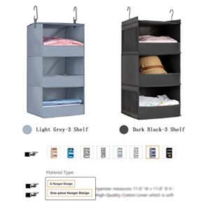 DonYeco 3-Shelf Hanging Closet Organizers and Storage, Collapsible Closet Storage Organizer with 4 Side-Pockets, for RV Wardrobe Camp, Hanging Organizer for Shoes Toys Baby Clothes