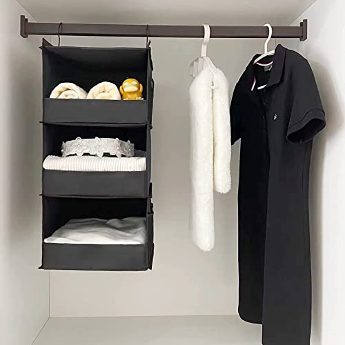 DonYeco 3-Shelf Hanging Closet Organizers and Storage, Collapsible Closet Storage Organizer with 4 Side-Pockets, for RV Wardrobe Camp, Hanging Organizer for Shoes Toys Baby Clothes