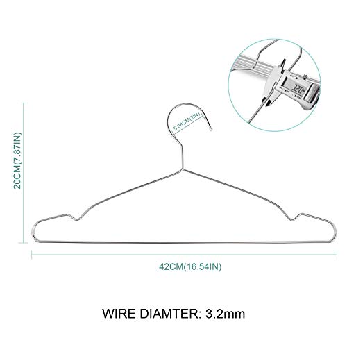 GOSKEY 50 Pack Stainless Steel Coat Hangers Metal Wire Hangers Heavy Duty Hangers, Space Saving Clothes Hangers 16.5in Ultra Thin Clothes Hangers