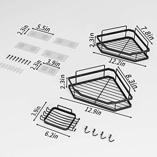 coobest 3-Pack Corner Shower Caddy,Bathroom Organizer,Self Adhesive Shower Shelves, Rustproof Stainless Steel Shower Shelf Shower Storage for Inside Shower,Wall -Mounted No Drilling Shower Rack Black