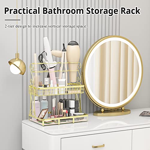 Hair Tool Organizer, 2-Tier Hair Dryer Holder & Styling Tool Organizer, Bathroom Countertop Blow Dryer Holder, Bathroom Vanity Countertop Storage for Hair Dryer,Flat Irons,Curling Wands,Makeup