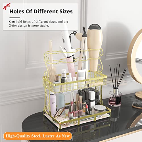 Hair Tool Organizer, 2-Tier Hair Dryer Holder & Styling Tool Organizer, Bathroom Countertop Blow Dryer Holder, Bathroom Vanity Countertop Storage for Hair Dryer,Flat Irons,Curling Wands,Makeup