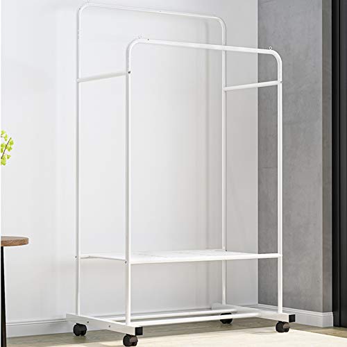 Untyo Clothing Rack with Wheels Double Rails Clothes Rack Rolling Rack for Indoor Bedroom Clothes Rack Max Load 110LBS Shelf on Wheels(White)