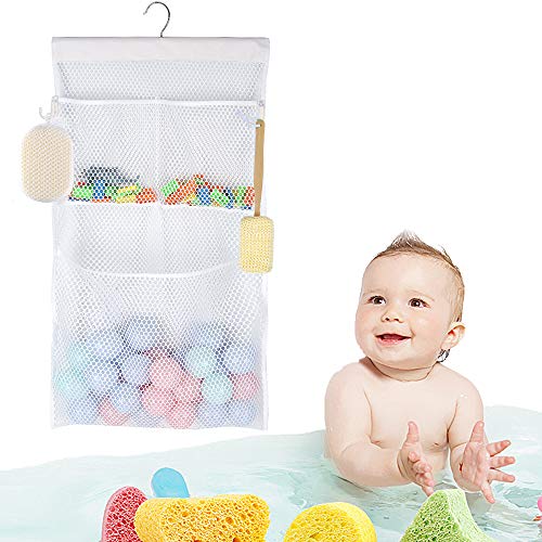 ALYER Multifunctional Bath Toy Organizer,2-in-1Hanging Mesh Shower Caddy,No Suction Cup Needed,Installation Free (White)