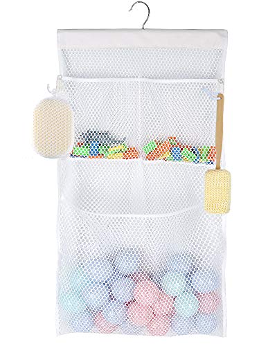 ALYER Multifunctional Bath Toy Organizer,2-in-1Hanging Mesh Shower Caddy,No Suction Cup Needed,Installation Free (White)