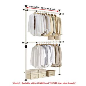 PRINCE HANGER, Closet System, One Touch Double Adjustable Clothes Rack, Clothing Rack, Garment Rack, Freestanding, Organizer, Heavy Duty, Tension Rod, Made in Korea (Ivory)