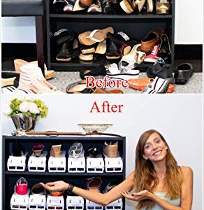 Shoe Rack Storage Organizer for Closet | 4 Adjustable Heights Space Saver Slot | Large Ventilated Base Stacker Shoes Holder | High Heels Secure Docking and Backstop (12 Pack Multi Colors)