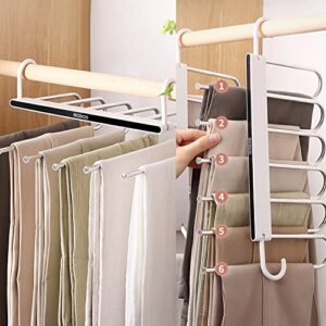 wudtus pants hangers space saving,2 pack closet clothes storage organizer clothes hanger,6 tier non slip folding stainless steel pants skirt magic hangers for scarf jeans trousers ties towels leggings