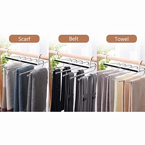 WudTus Pants Hangers Space Saving,2 Pack Closet Clothes Storage Organizer Clothes Hanger,6 Tier Non Slip Folding Stainless Steel Pants Skirt Magic Hangers for Scarf Jeans Trousers Ties Towels Leggings