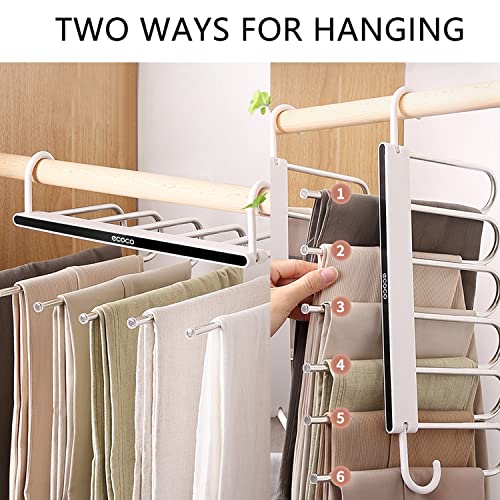 WudTus Pants Hangers Space Saving,2 Pack Closet Clothes Storage Organizer Clothes Hanger,6 Tier Non Slip Folding Stainless Steel Pants Skirt Magic Hangers for Scarf Jeans Trousers Ties Towels Leggings