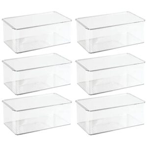 mdesign stackable plastic closet storage container bin box with hinge lid for organizing shoes, booties, pumps, sandals, wedges, flats, heels - lumiere collection - 6 pack - clear