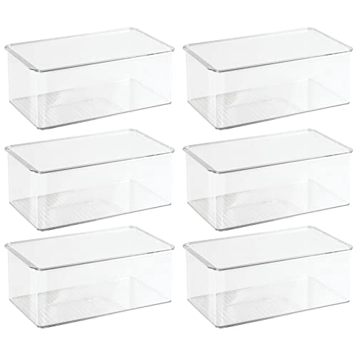 mDesign Stackable Plastic Closet Storage Container Bin Box with Hinge Lid for Organizing Shoes, Booties, Pumps, Sandals, Wedges, Flats, Heels - Lumiere Collection - 6 Pack - Clear