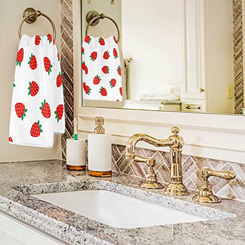 Naanle Fresh Cute Strawberry Pattern Soft Absorbent Hand Towel Decor for Bathroom, Guest, Hotel, Kitchen, Gym and Spa(16" x 30")