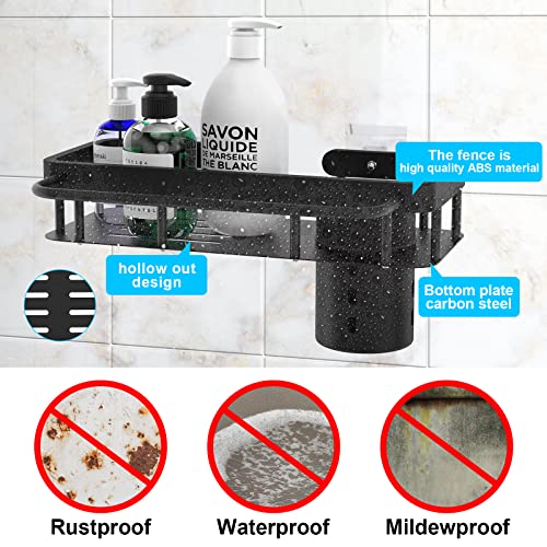 Misounda Shower Caddy Adhesive Shower Organizer Wall Mounted Shower Shelves with Storage Cup and Towel Bar No Drilling Bathroom Organizer Shower Storage for Dorm Bathroom Toilet Kitchen-Black