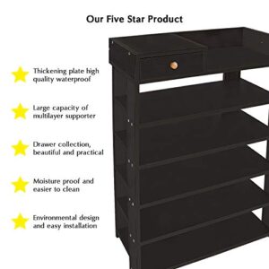 Jerry & Maggie -Wood MDF Board Shoe Rack Shelf with One Drawer Clothes Rack Shoe Storage Shelves Free Standing Flat Racks Classic Style - Multi Function Shelf Organizer (Black, 30" x 12" x 38")