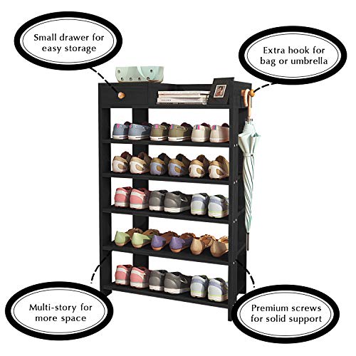 Jerry & Maggie -Wood MDF Board Shoe Rack Shelf with One Drawer Clothes Rack Shoe Storage Shelves Free Standing Flat Racks Classic Style - Multi Function Shelf Organizer (Black, 30" x 12" x 38")