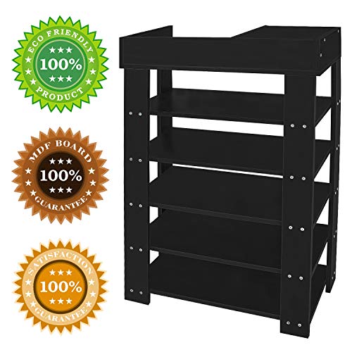 Jerry & Maggie -Wood MDF Board Shoe Rack Shelf with One Drawer Clothes Rack Shoe Storage Shelves Free Standing Flat Racks Classic Style - Multi Function Shelf Organizer (Black, 30" x 12" x 38")