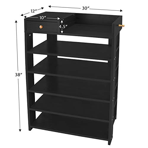 Jerry & Maggie -Wood MDF Board Shoe Rack Shelf with One Drawer Clothes Rack Shoe Storage Shelves Free Standing Flat Racks Classic Style - Multi Function Shelf Organizer (Black, 30" x 12" x 38")