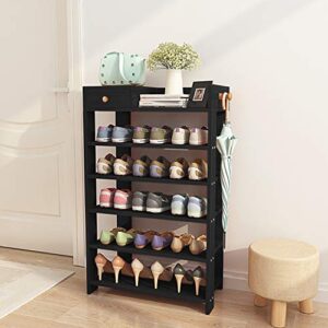 Jerry & Maggie -Wood MDF Board Shoe Rack Shelf with One Drawer Clothes Rack Shoe Storage Shelves Free Standing Flat Racks Classic Style - Multi Function Shelf Organizer (Black, 30" x 12" x 38")