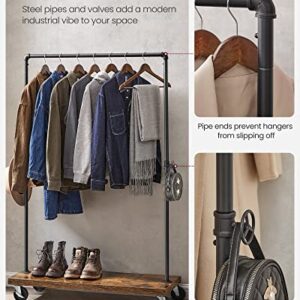 VASAGLE Clothes Rack, Heavy Duty Clothing Rack, Industrial Pipe Style Rolling Garment Rack with Shelf, for Bedroom, Laundry Room, Retail Store, Rustic Brown and Black UHSR65BX