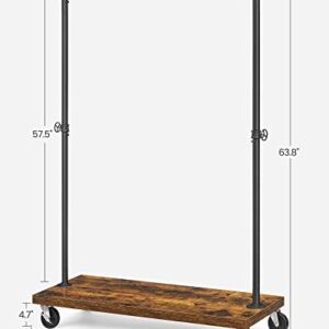 VASAGLE Clothes Rack, Heavy Duty Clothing Rack, Industrial Pipe Style Rolling Garment Rack with Shelf, for Bedroom, Laundry Room, Retail Store, Rustic Brown and Black UHSR65BX