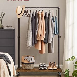 VASAGLE Clothes Rack, Heavy Duty Clothing Rack, Industrial Pipe Style Rolling Garment Rack with Shelf, for Bedroom, Laundry Room, Retail Store, Rustic Brown and Black UHSR65BX