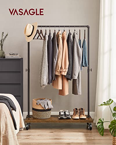 VASAGLE Clothes Rack, Heavy Duty Clothing Rack, Industrial Pipe Style Rolling Garment Rack with Shelf, for Bedroom, Laundry Room, Retail Store, Rustic Brown and Black UHSR65BX