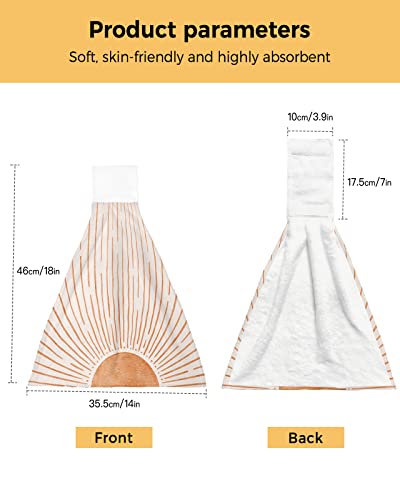 Mid Century Boho Orange Sun Aesthetic Striped Hanging Tie Towel for Kitchen Bathroom, 2 Pack Durable Absorbent Hand Towels Hangable Washing Cloths Home Cleaning Decor Retro Beige