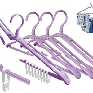 Fineget Travel Hangers with Clips Foldable Plastic Clothes Coat Shoes Socks Shorts Skirt Shirt Hangers Non Slip Heavy Duty Hangers Purple 4 PCS + 8 Clips