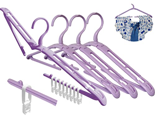 Fineget Travel Hangers with Clips Foldable Plastic Clothes Coat Shoes Socks Shorts Skirt Shirt Hangers Non Slip Heavy Duty Hangers Purple 4 PCS + 8 Clips