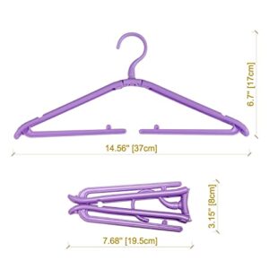 Fineget Travel Hangers with Clips Foldable Plastic Clothes Coat Shoes Socks Shorts Skirt Shirt Hangers Non Slip Heavy Duty Hangers Purple 4 PCS + 8 Clips